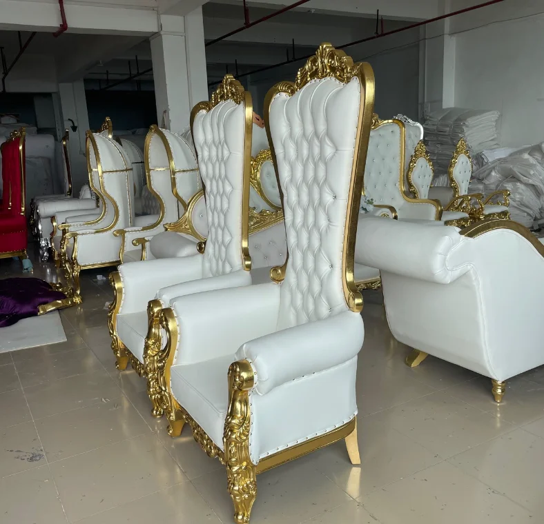 King and Queen High Back Gold Throne Chairs for Weddings