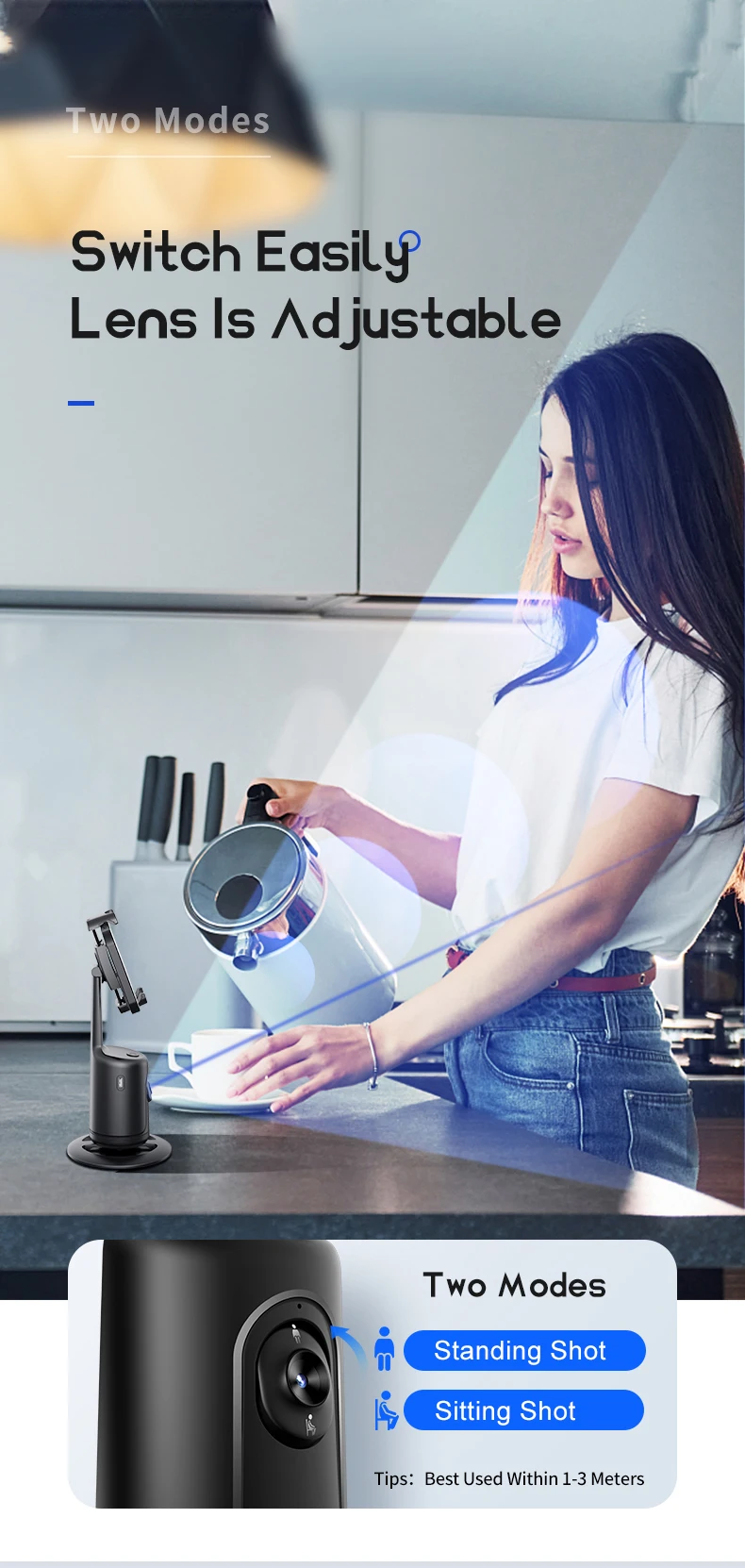 360 P01 Universal Mobile Phone Ai Automatic Face Tracking Camera Smart Selfie Stick Mobile ...