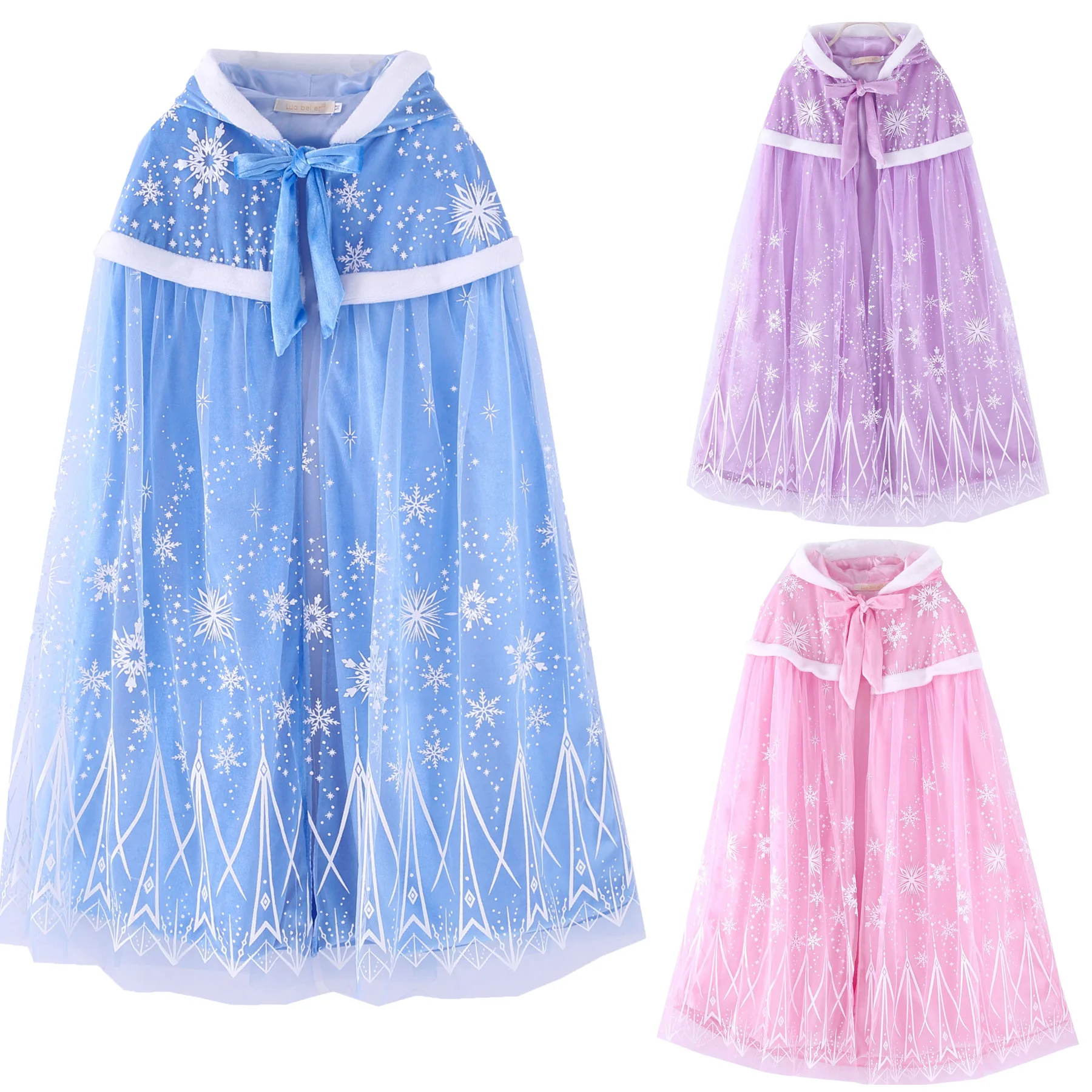 3 Colors Children Girl Princess Dress up Costume Cloak Hooded Snowflake ...