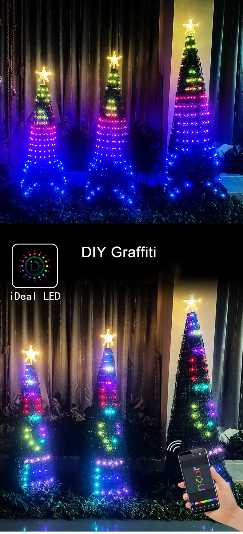 4.9ft 6ft 8.6ft App Controlled Color Changing Smart Christmas Lights ...