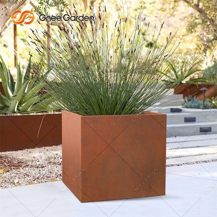 Decoration Garden Corten Steel Flower Pots Rusty Red Outdoor Metal ...