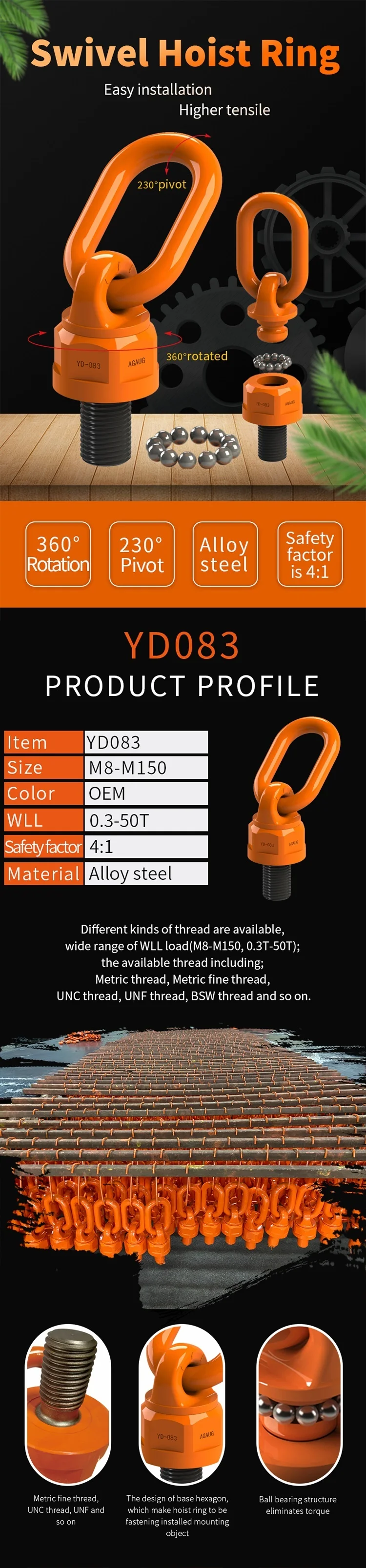 Tianjin Swivel Hoist Ring Machine Industrielle Estompage Lifting Ring Eye Bolts For Lifting ...