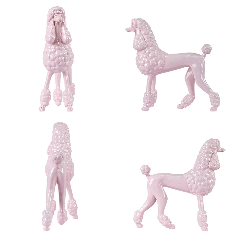 Redeco 2024 Fashion Pink Resin Poodle Statue Desktop Ornaments Cute Dog ...