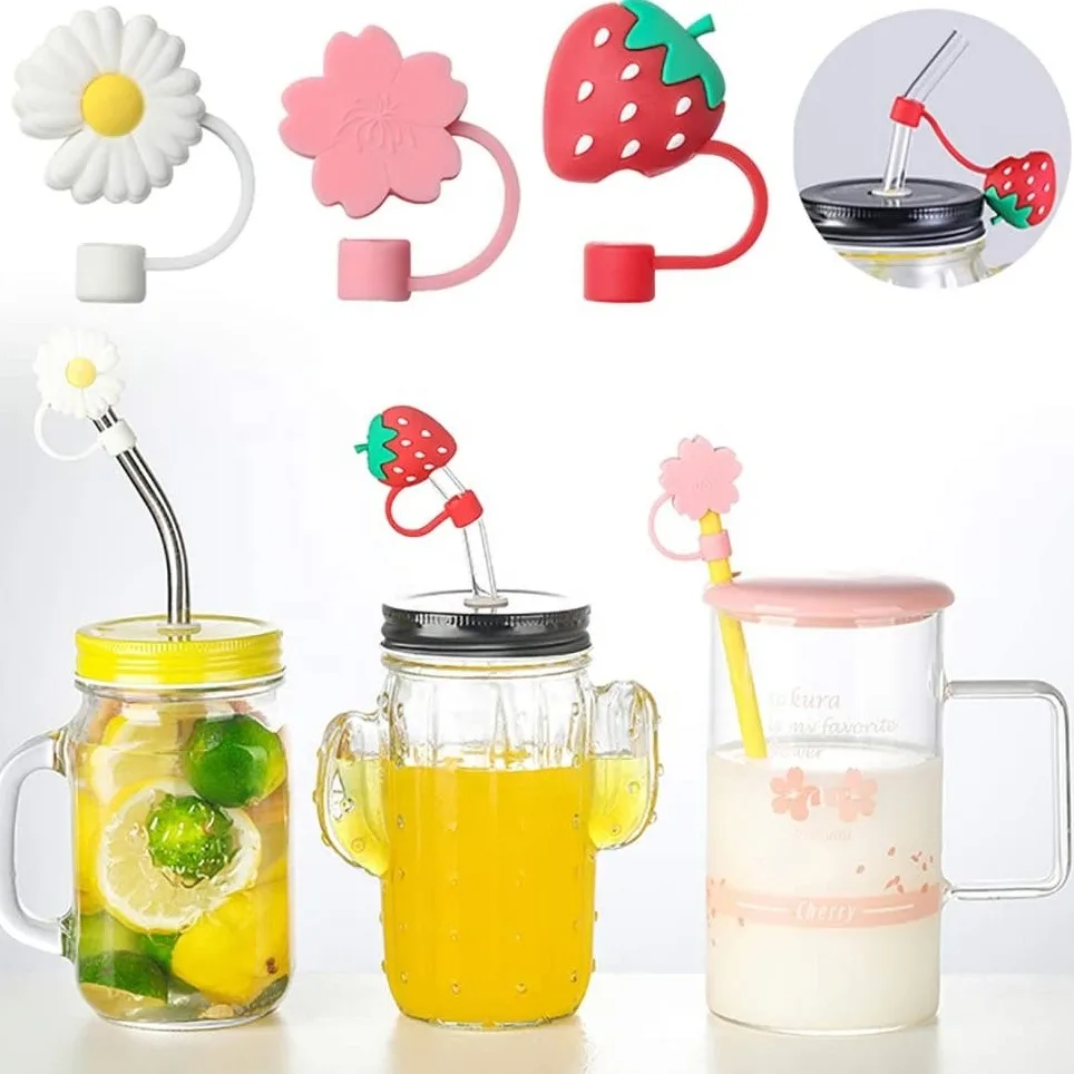 Cute Animals Reusable Metal Straws Tips Dust Toppers Covers Silicone ...