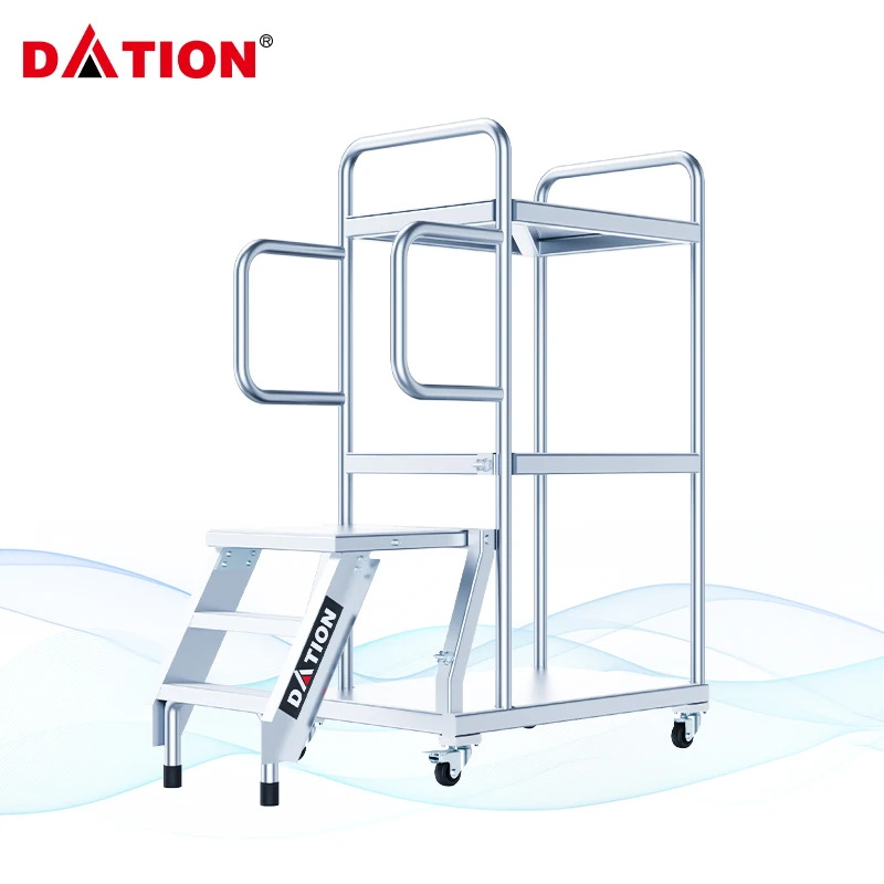 Portable Wide Platform Ladder With Wheel Supermarket Ladder Aluminum ...
