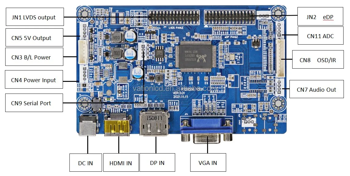 RTD2556 HDMI-DP-VGA Controller Board, 1920x1200 Resolution, Wide ...