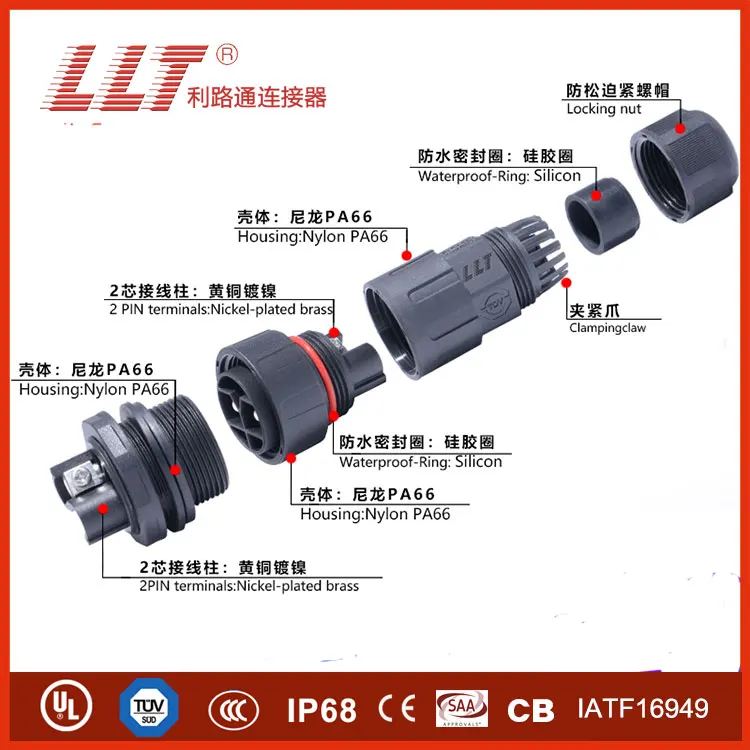 Pa66 2pin Female Panel Mount Llt Circular Electrical Waterproof M29 ...