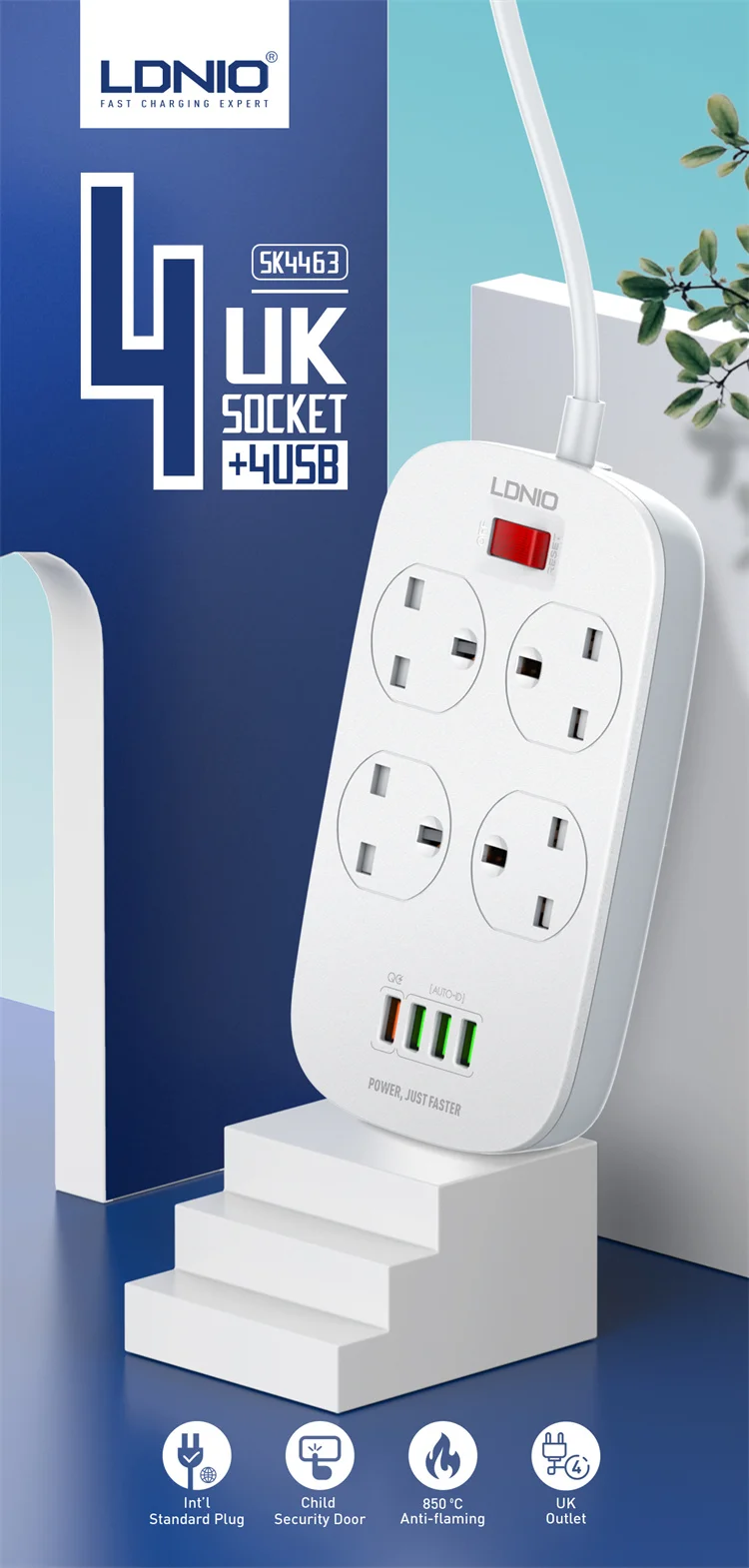 LDNIO Power Socket SK4463 - Reliable 2500W Power Strip