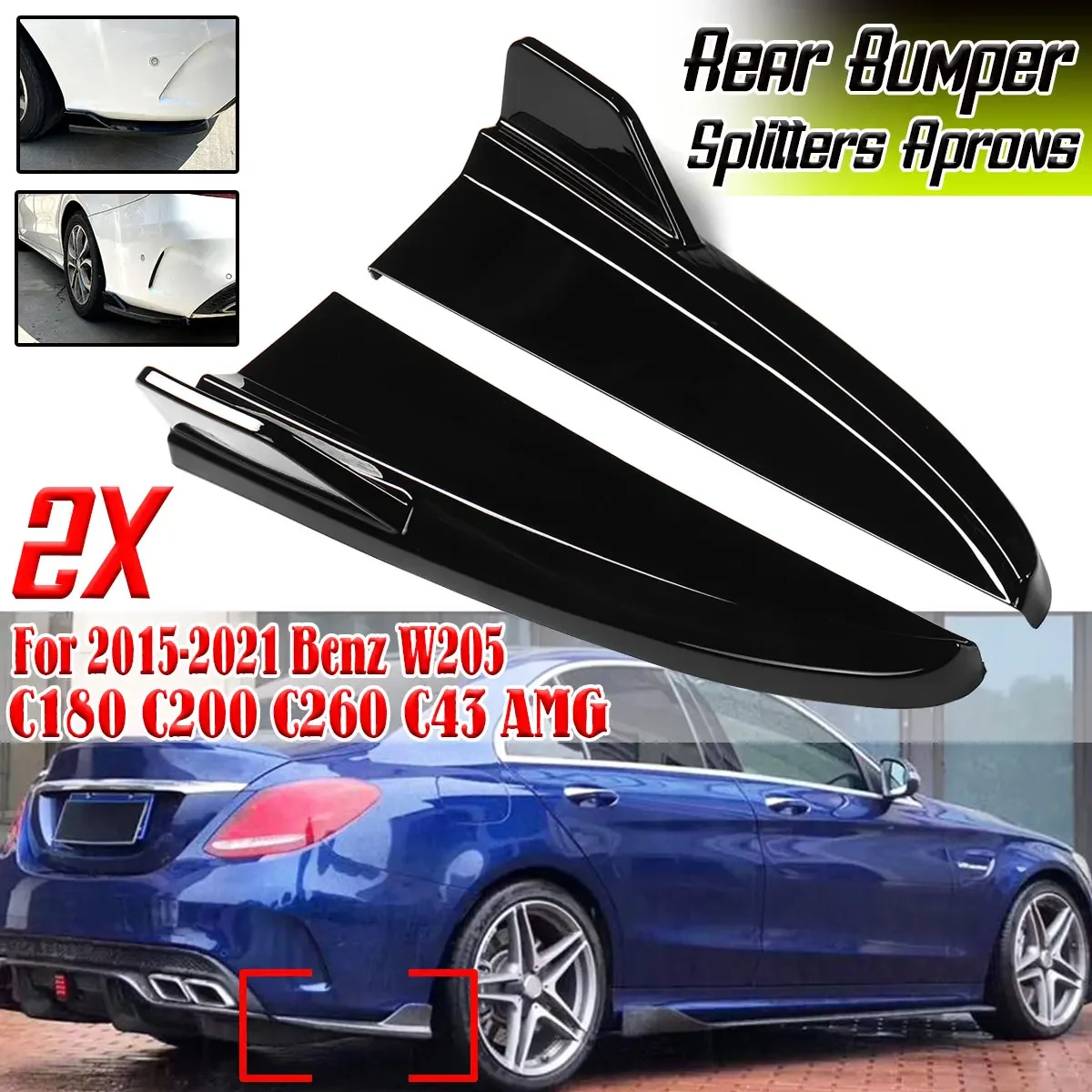 W205 Car Rear Bumper Splitter Lip Diffuser Body Kit Spoiler Aprons for ...