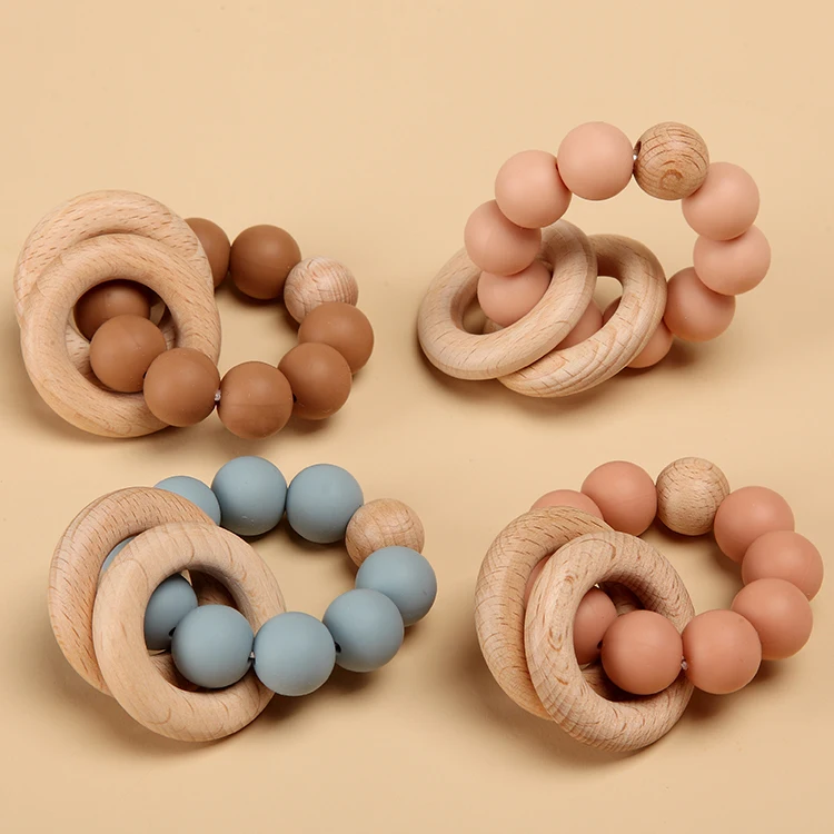 Wholesale Non-toxic Wooden Teething Toy Silicone Beads Baby Teether ...