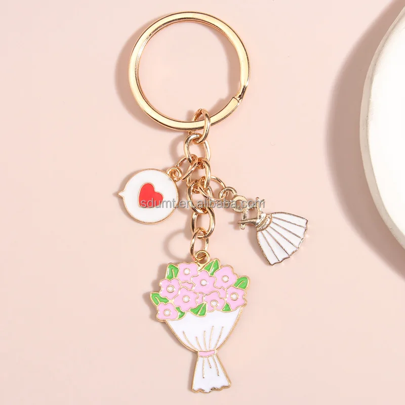Custom Cute Enamel Keychain Sun Rainbow Dress Heart Key Ring Flower Key ...