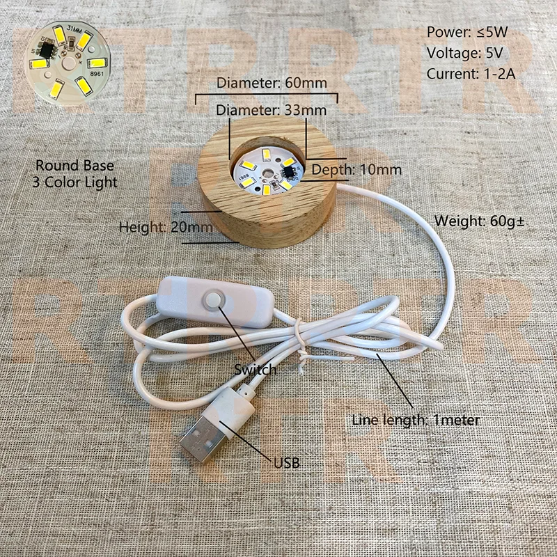 Round LED Wooden Light Base - 3D Night Light Solutions