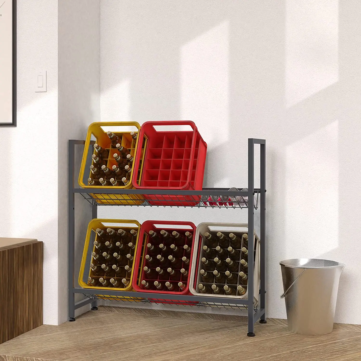 Beverage Crate Rack with Grid Bracket - Efficient Storage