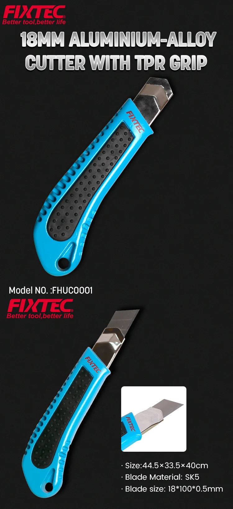 Fixtec 18mm Snap-off Blade Cutter Knife Soft-touch Grip Cutter Packing ...