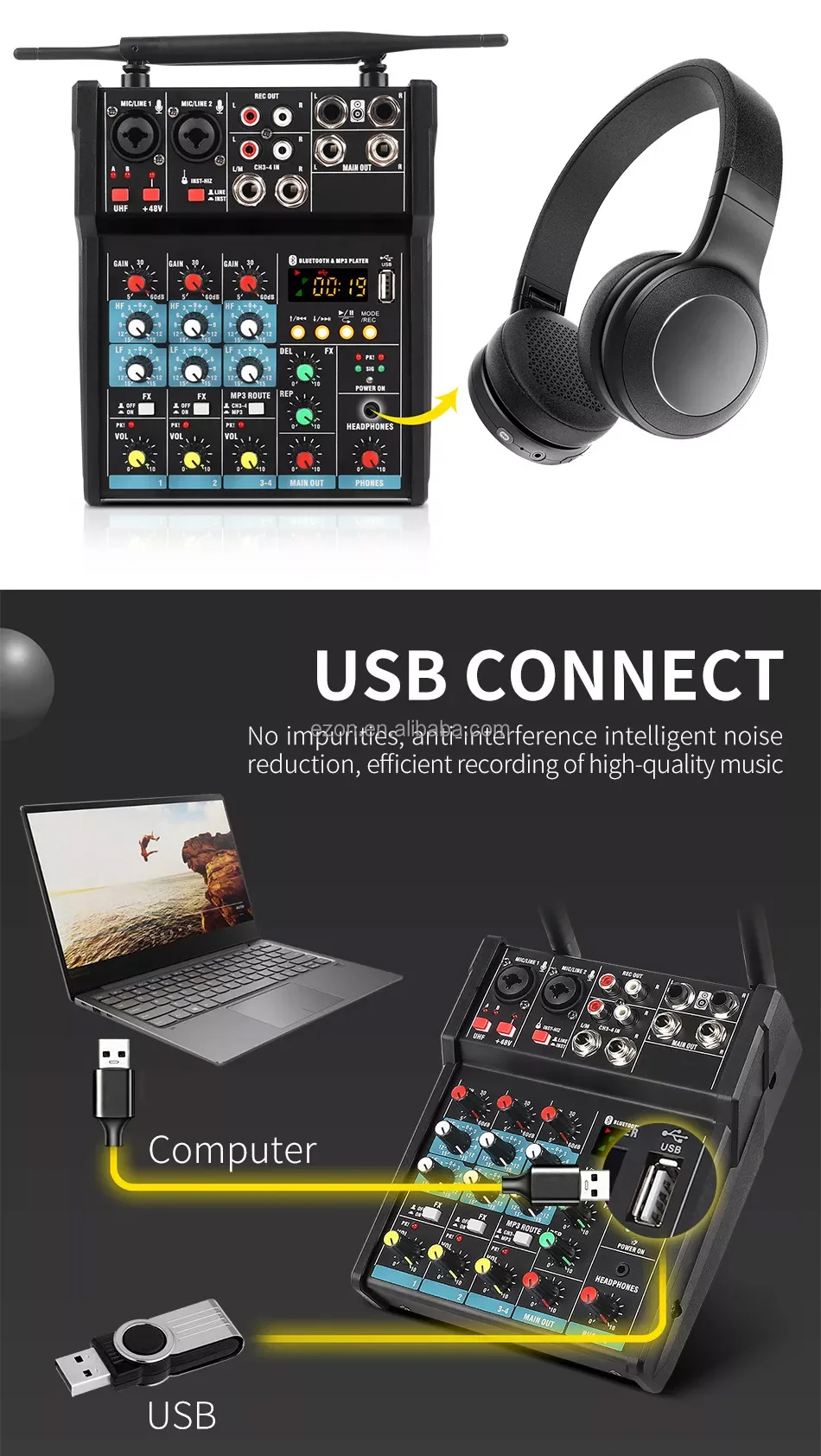 Audio Mixer Console With Microphone/portable Mini 4 Channel Mixer Dj ...