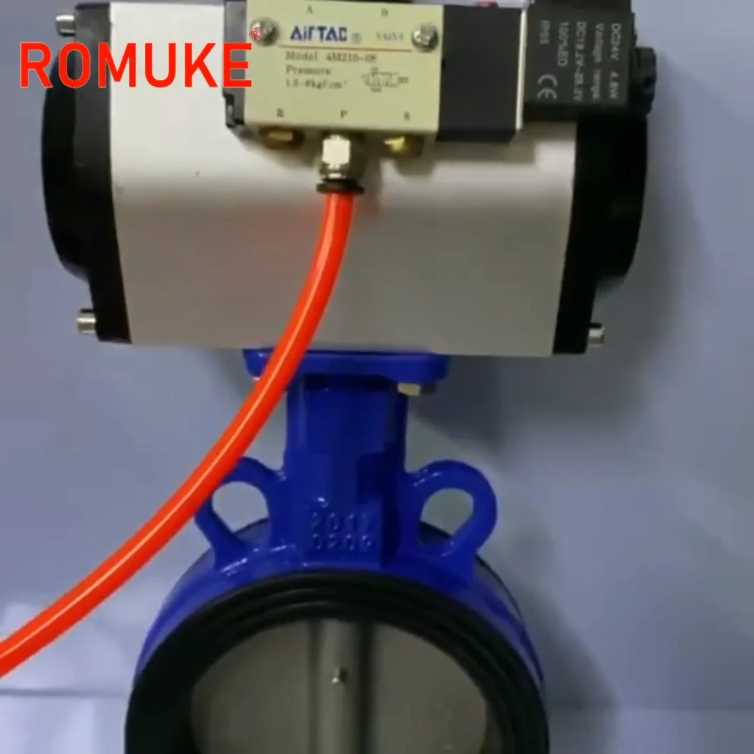 D671x-16q Pneumatic Butterfly Valve Pneumatic Ductile Iron Wafer Type Soft Seal Valve ...