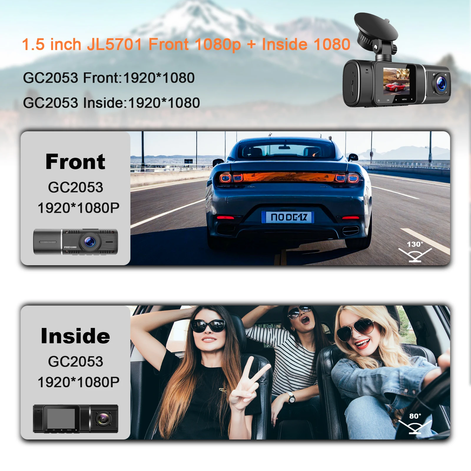 J02 Car Camera - Dual Lens 1080P Dashcam with Night Vision