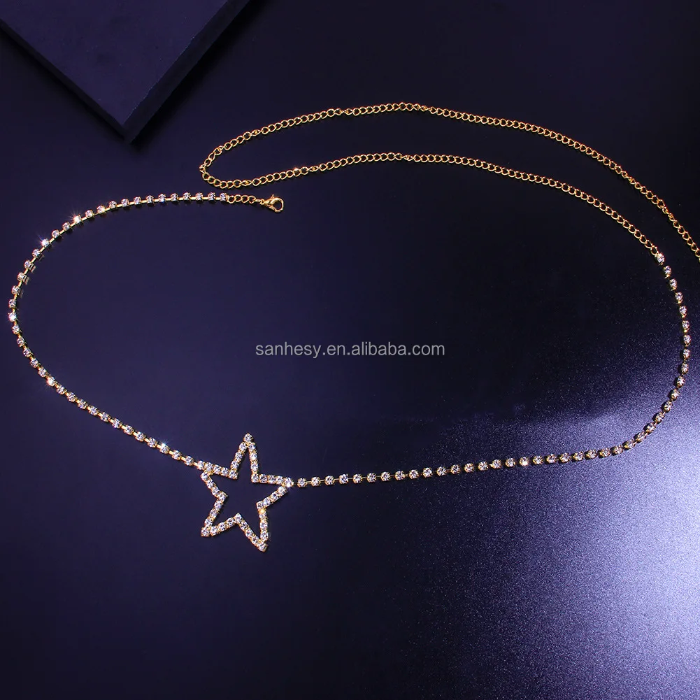 Bling Gold Plated Crystal Star Waist Belt Belly Chain Jewelry Body ...