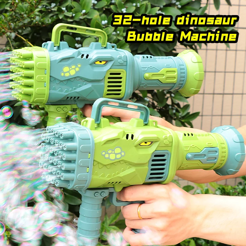 Longxi Bubble Gun 32 Holes Dinosaur Bubble Toys Machine Electric Bubble Gun Gatling Summer ...