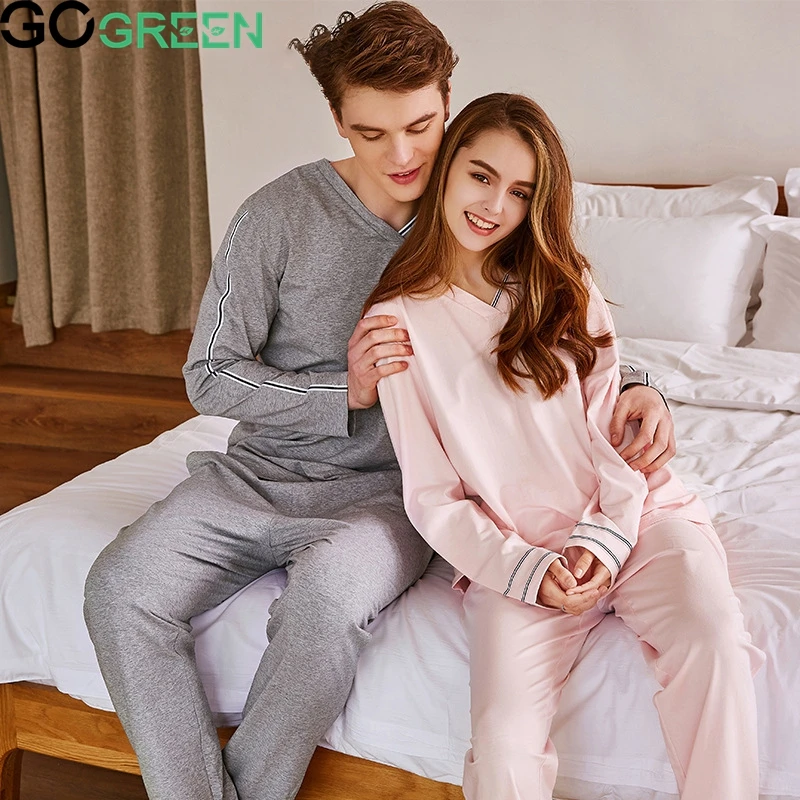 Solid Color Family Couple Cotton Pajama Comfortable Skin-friendly ...