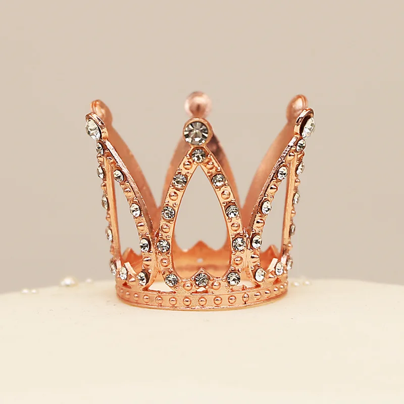 New Arrival Mini Birthday Crown Cake Decoration Rhinestone Small Peach ...