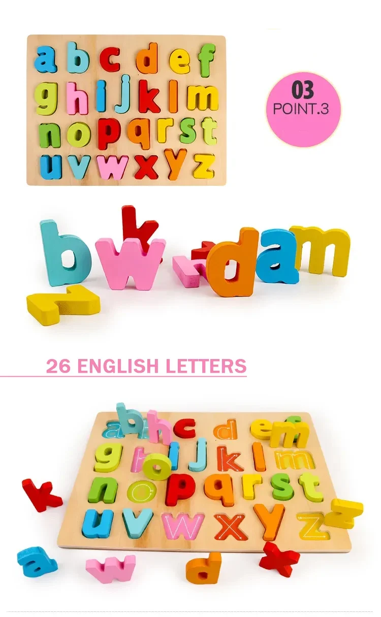 Montessori Wood Kids Creative Alphabet Puzzles for Learning