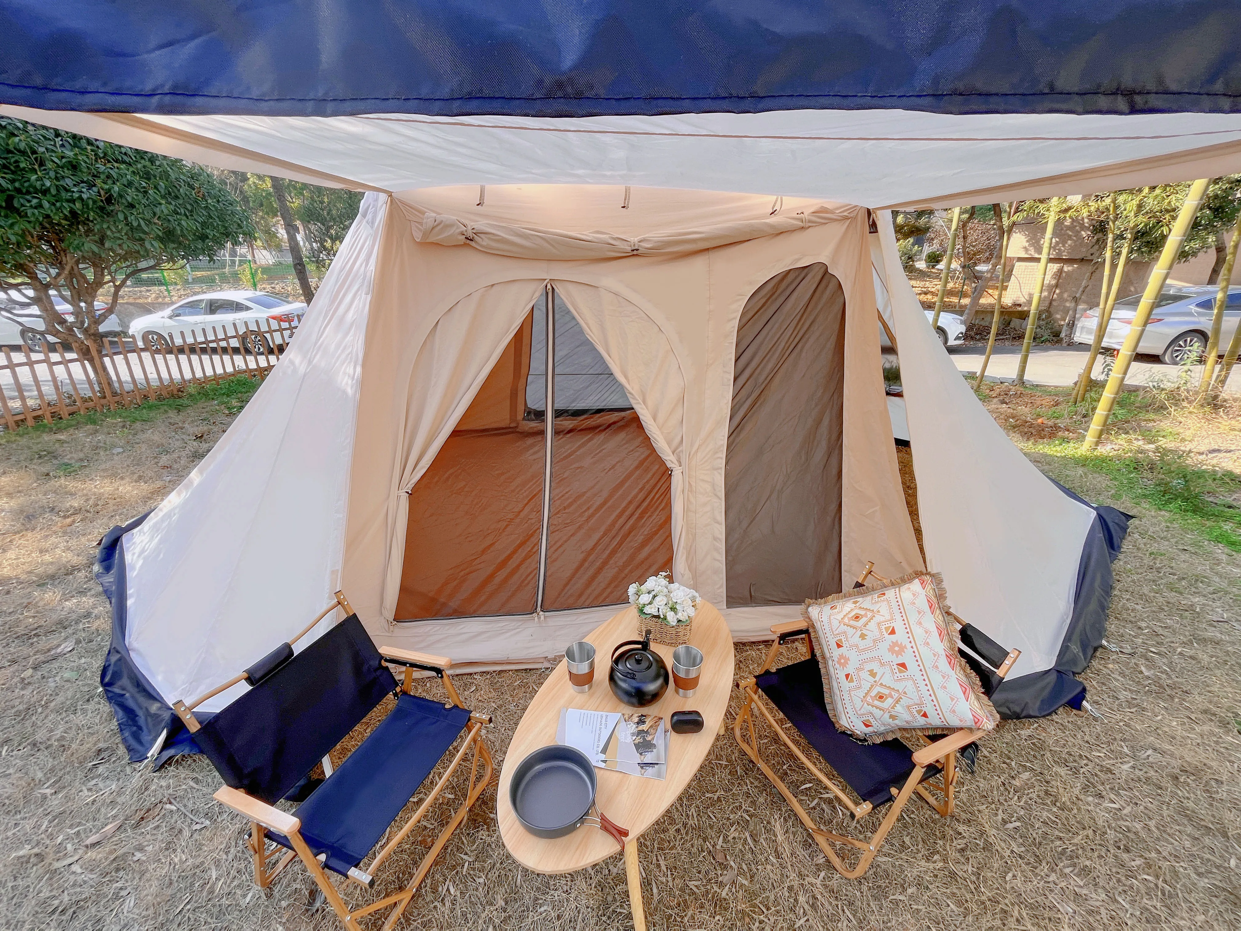 2022 Glamping White Outdoor Big Camping Tent Family Camping Cabin Tent ...