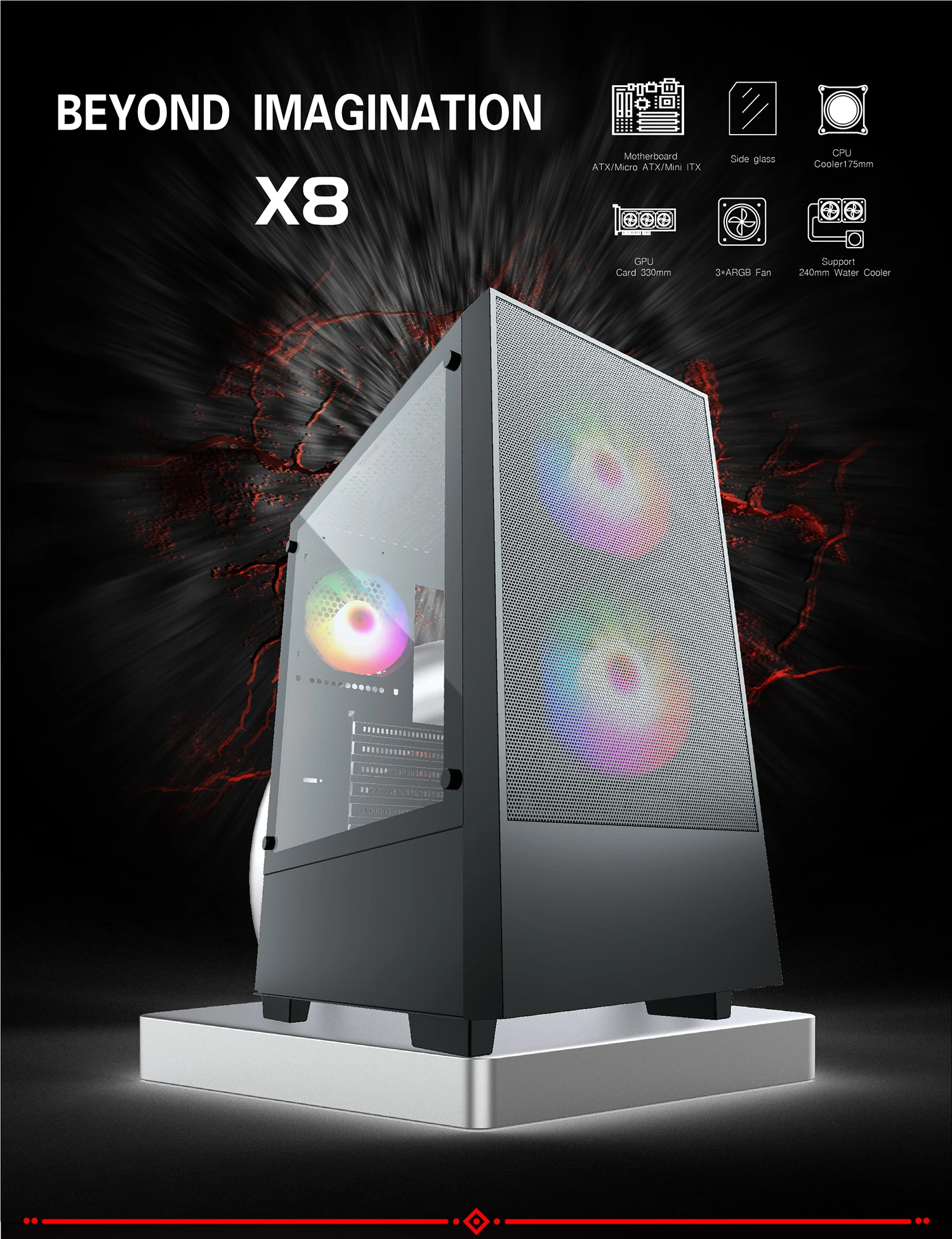 New Design Game PC Case ATX Casing USB3.0 Tempered Glass