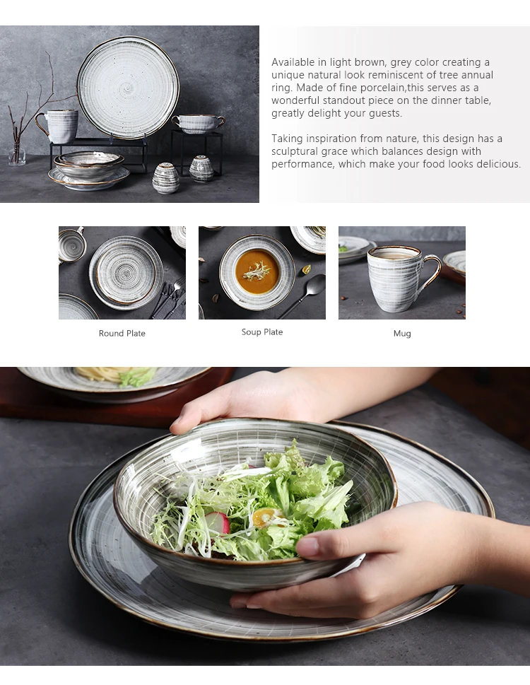 F2D Plates - Nordic Piece Dinnerware Set of 12 Ceramic