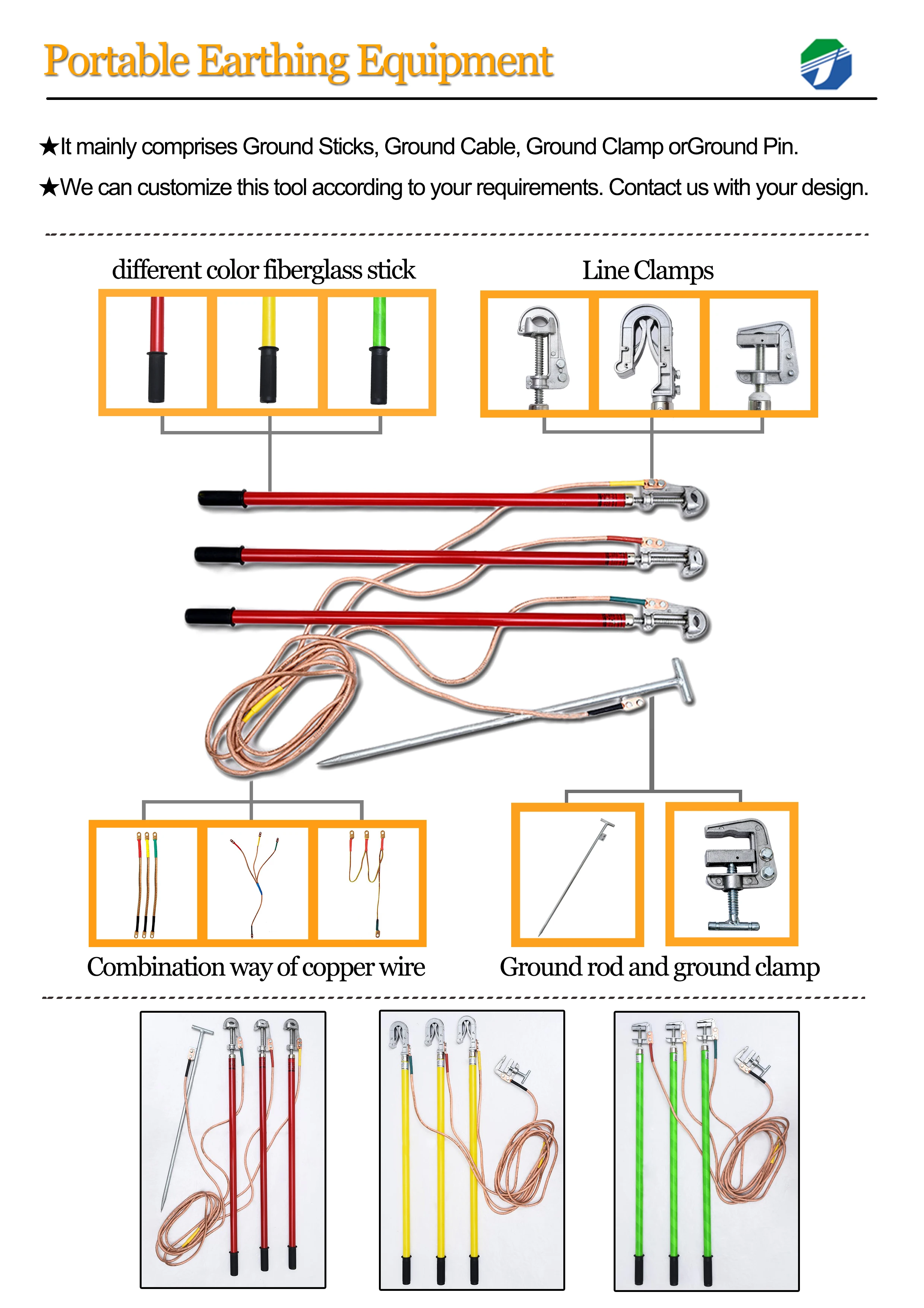 Cable Wire Earthing Set With Fiberglass Rod with Earth Wire and Clamp ...