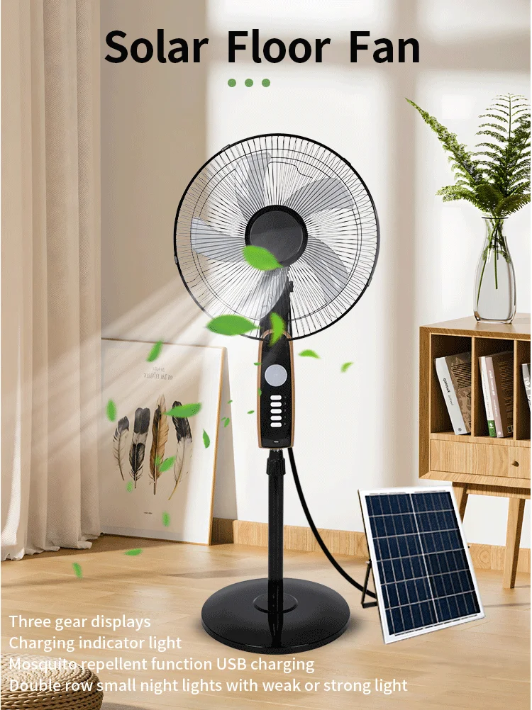 Dimmable 3 Wind Speeds Remote Control Base Solar Fan for Bedroom ...