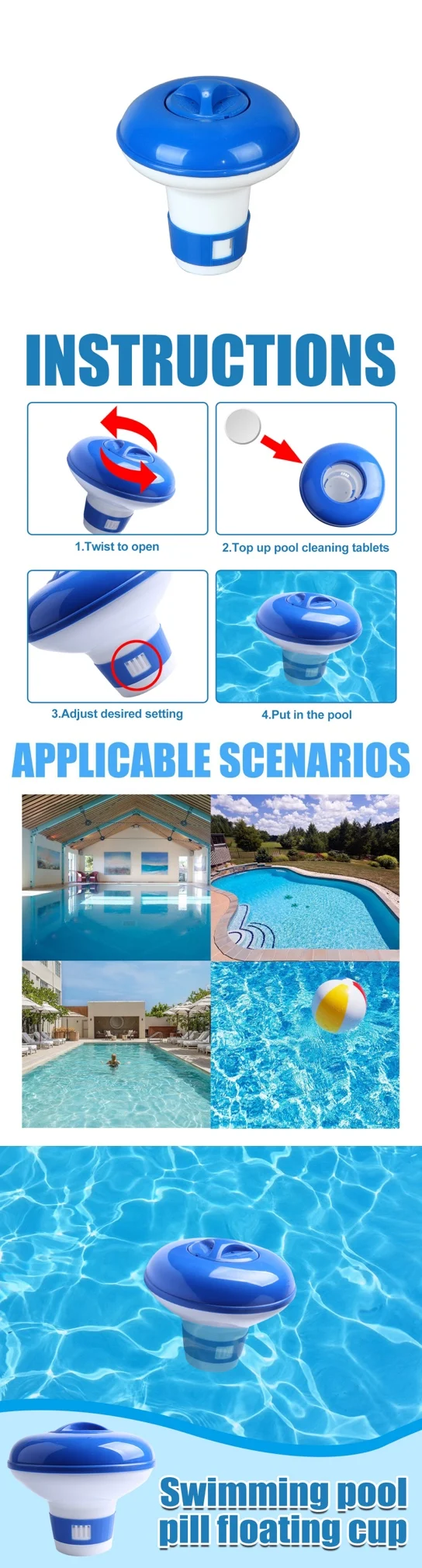 Automatic Swimming Pool Floating Pool Tablet Chemical Chlorine ...