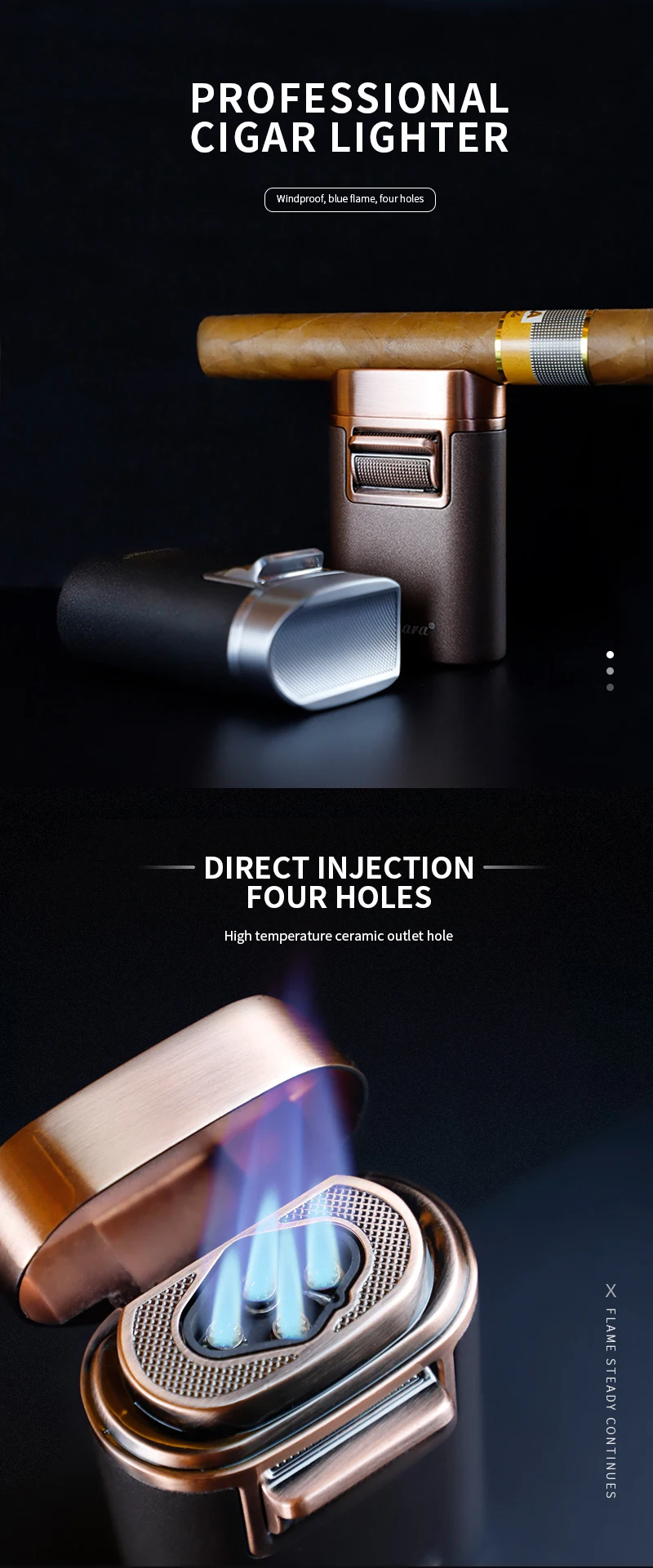 Luxury Matte Black Classy Windproof Quadruple Flame Lighter Anti-slip ...
