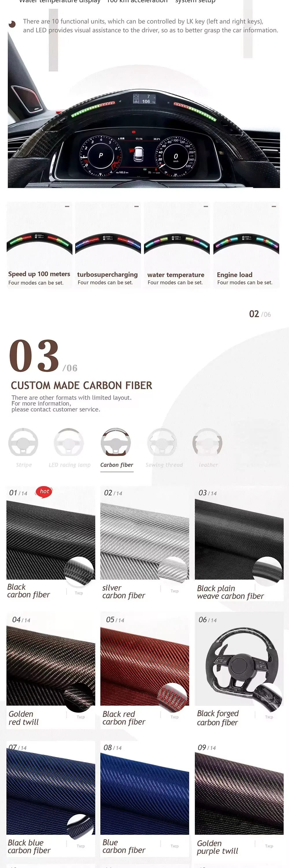 Custom LED Carbon Fiber Steering Wheel for Chevrolet Camaro