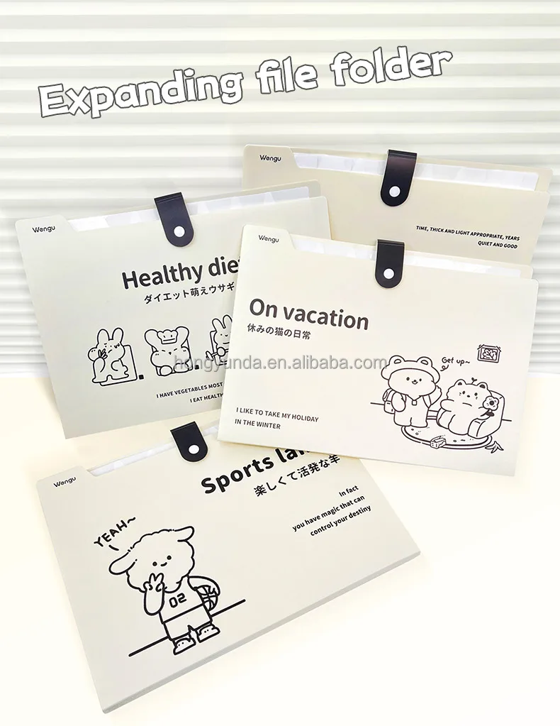 8 Pockets Cartoon Cute Practical File Folder Paginated Bags With Label ...