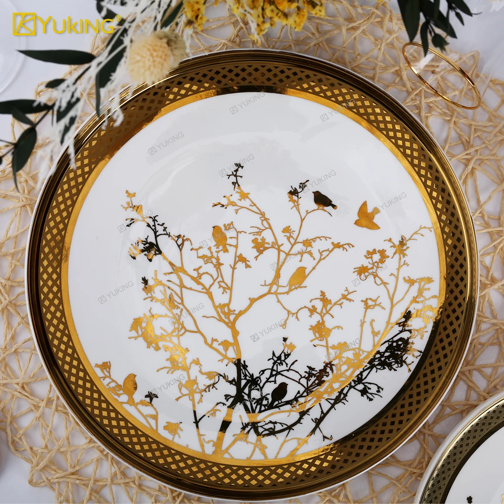 Luxury European Ceramic Porcelain Dishes Plates Dinner Set Plated Full ...