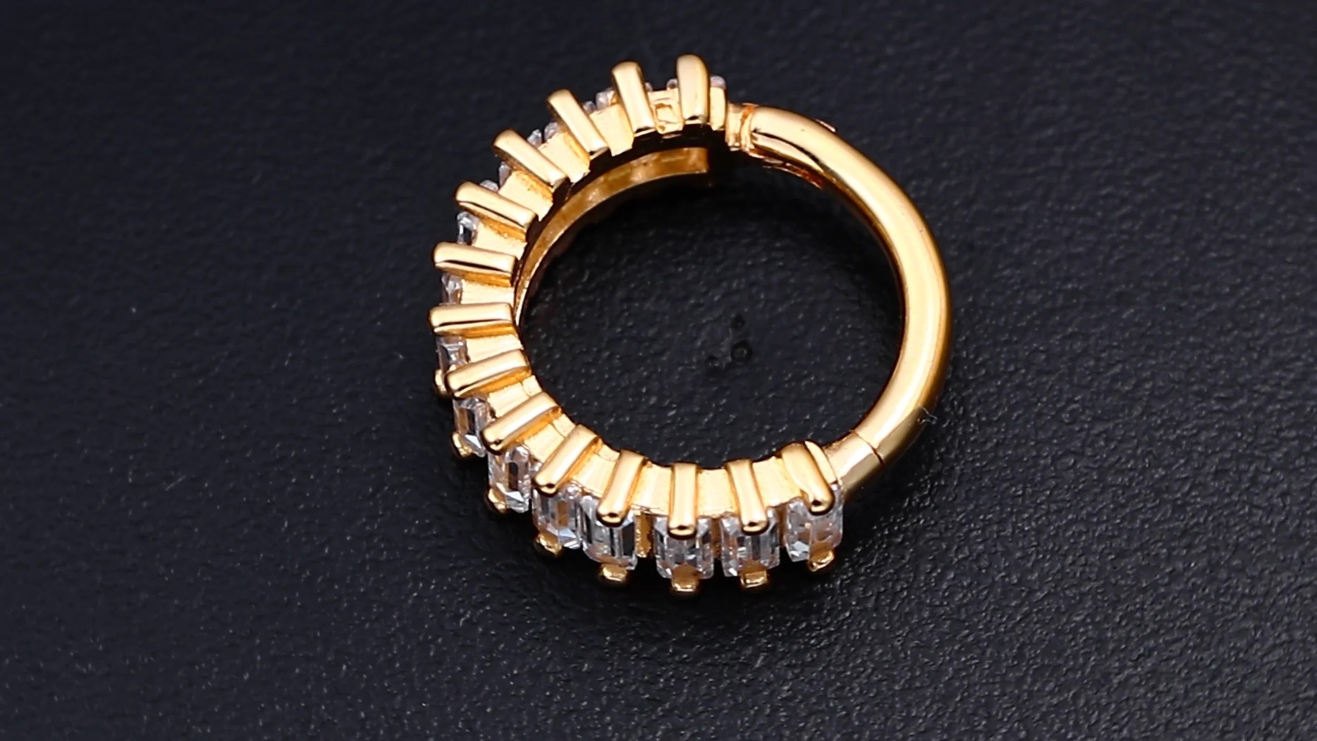 Eternal Metal 14k Solid Gold Paved Trapezoid Cz Hinged Segment Hoop ...