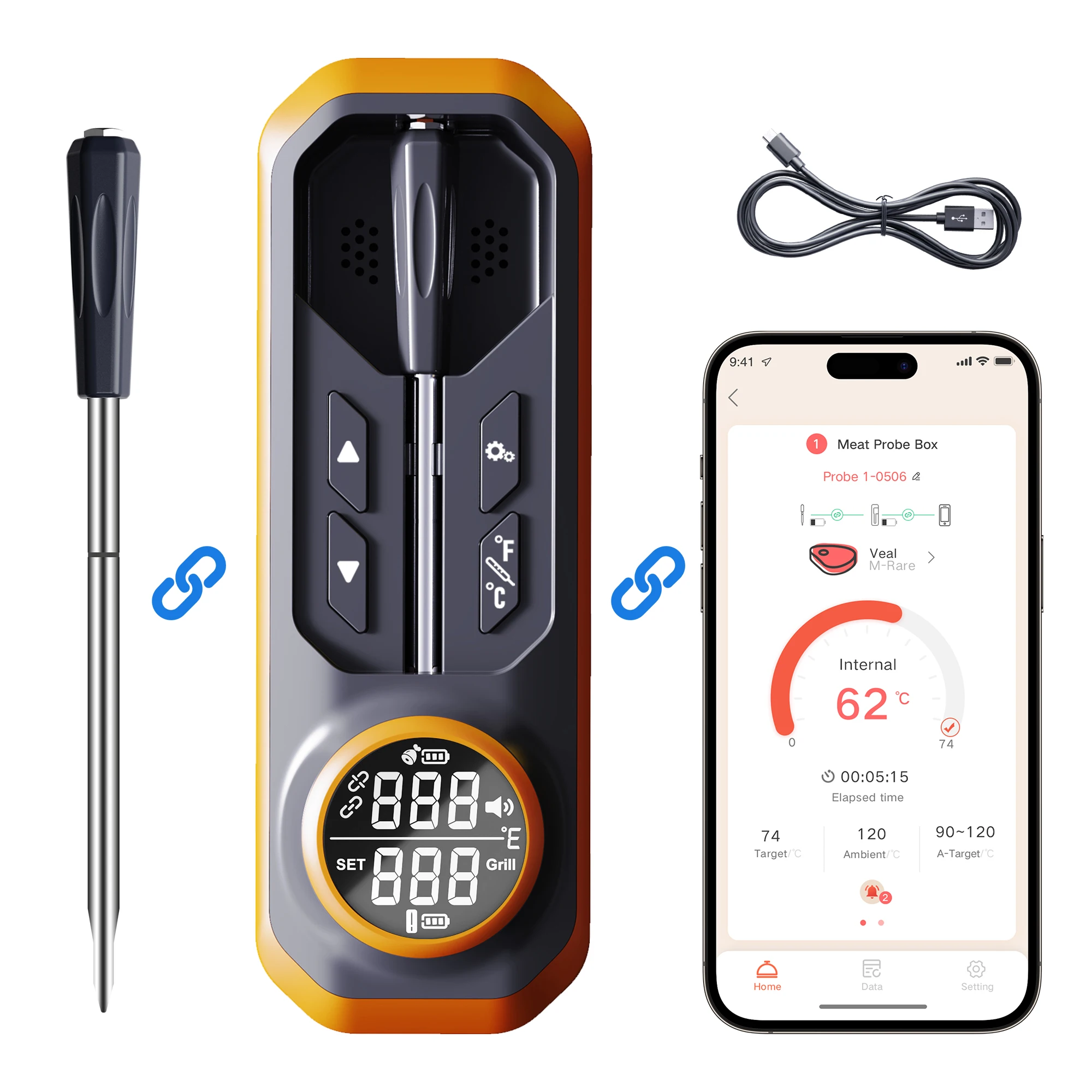 Meat Thermometer with Bluetooth Wireless Thermometer Smart Food ...