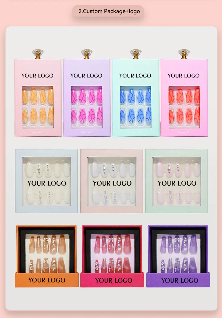 Luxury Press On Nails Package Box Custom Logo Coffin Full Cover Nail ...