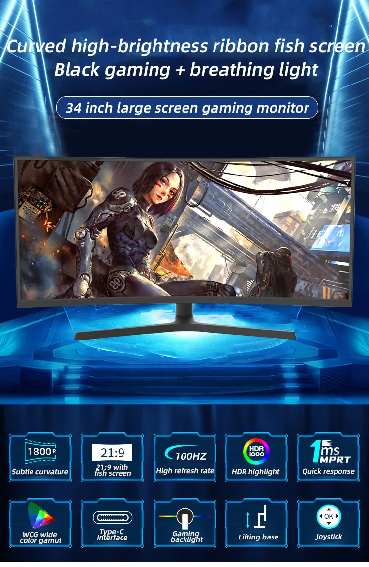 34 Inch Curved Monitor 144hz Computer Screen Pc Monitor 4k Gaming ...