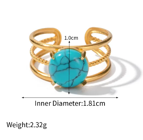 Ins Rings Pvd 18k Gold Plated Stainless Steel Natural Blue Stone Open ...