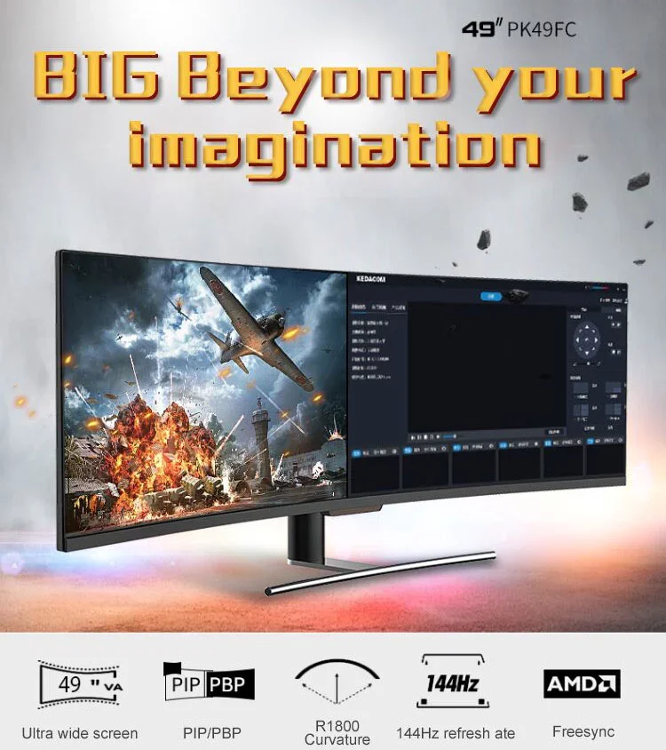 4K Monitor 49 Inch 3840x2160 144HZ Monitor Curved Screen Computer PC ...