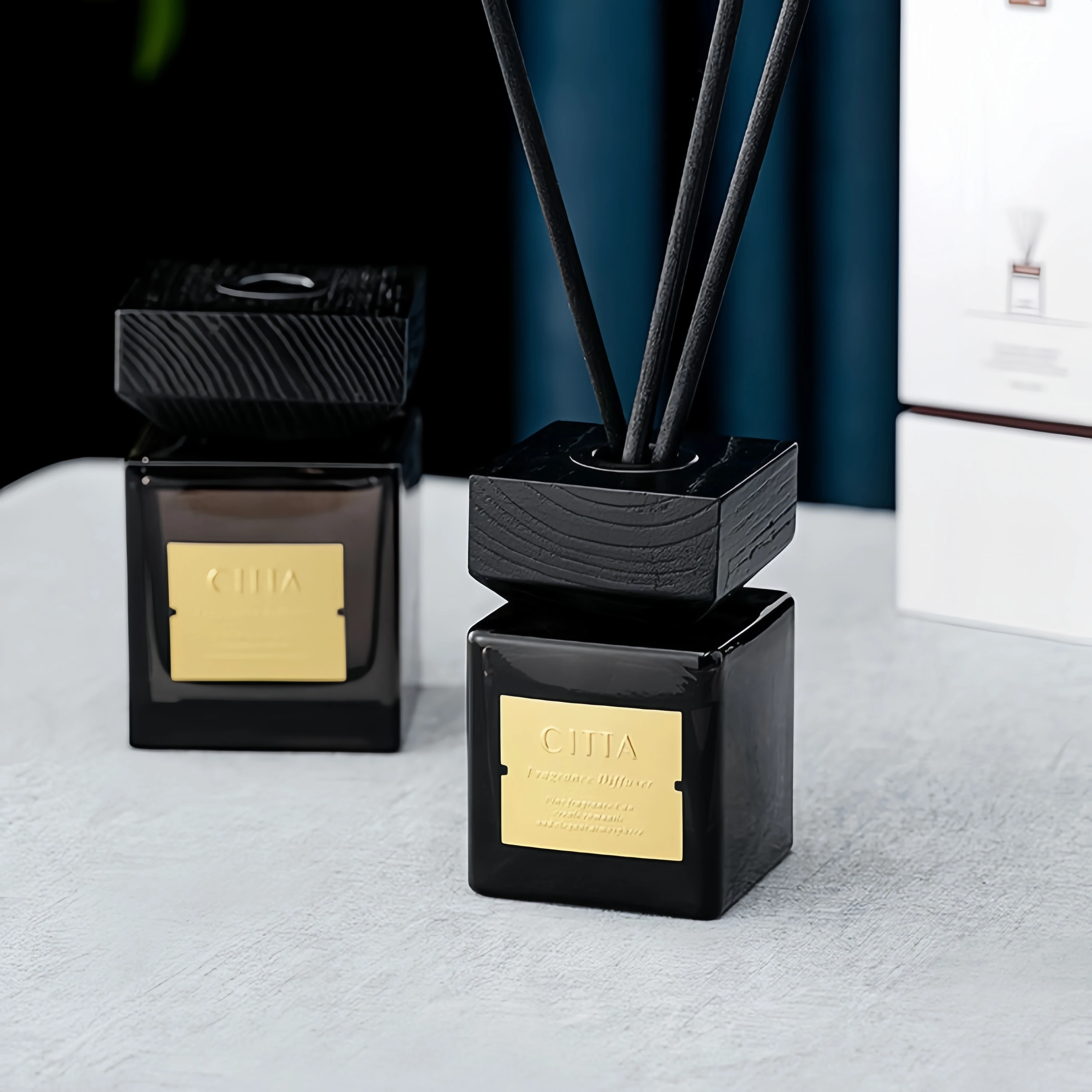 Flameless Reed Diffuser Black Gold Glass Bottle Replacement Best Scent ...