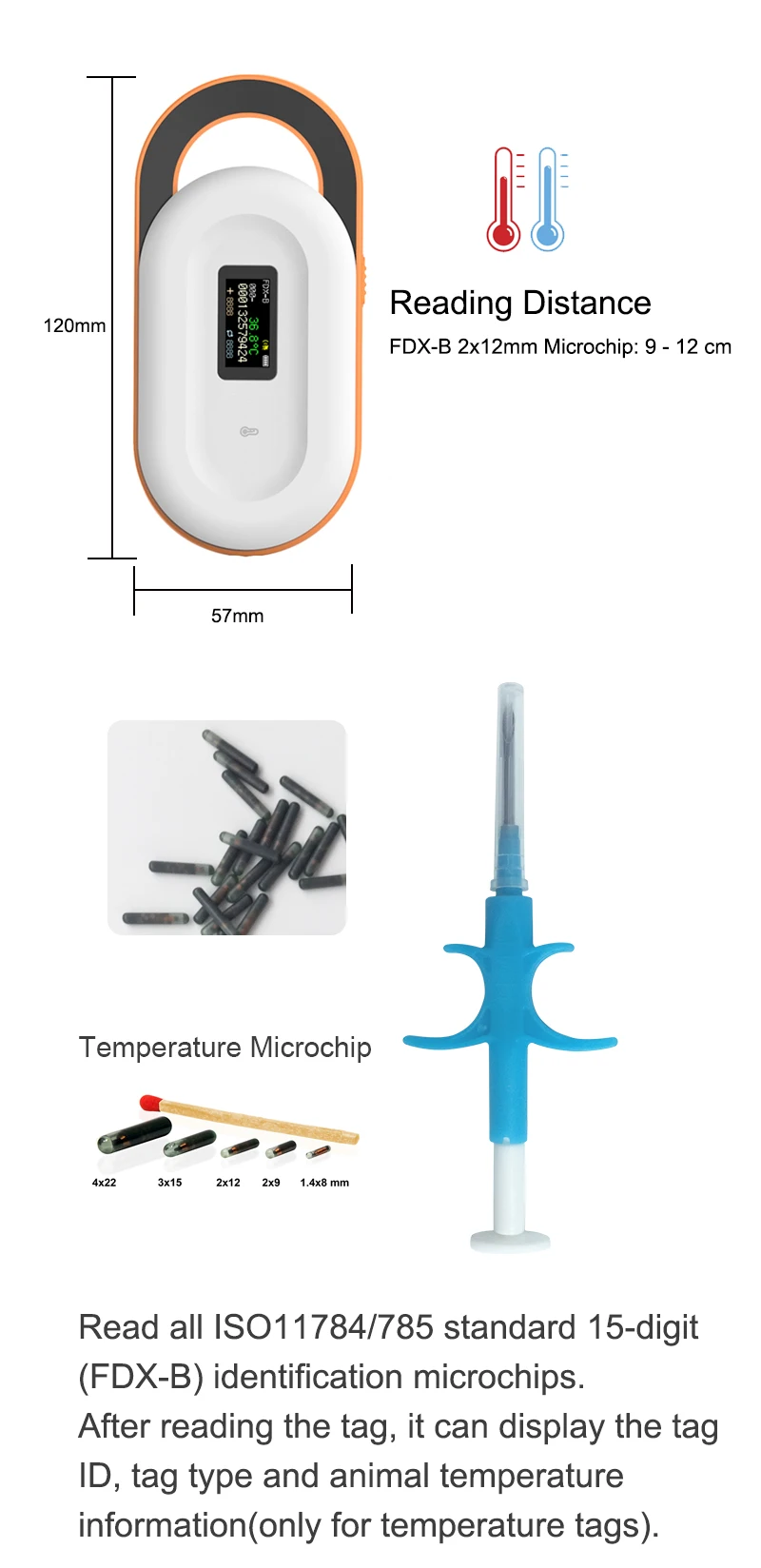 Portable USB RFID Micro Chip Reader 134.2kHz Pet Temperature Scanner ...