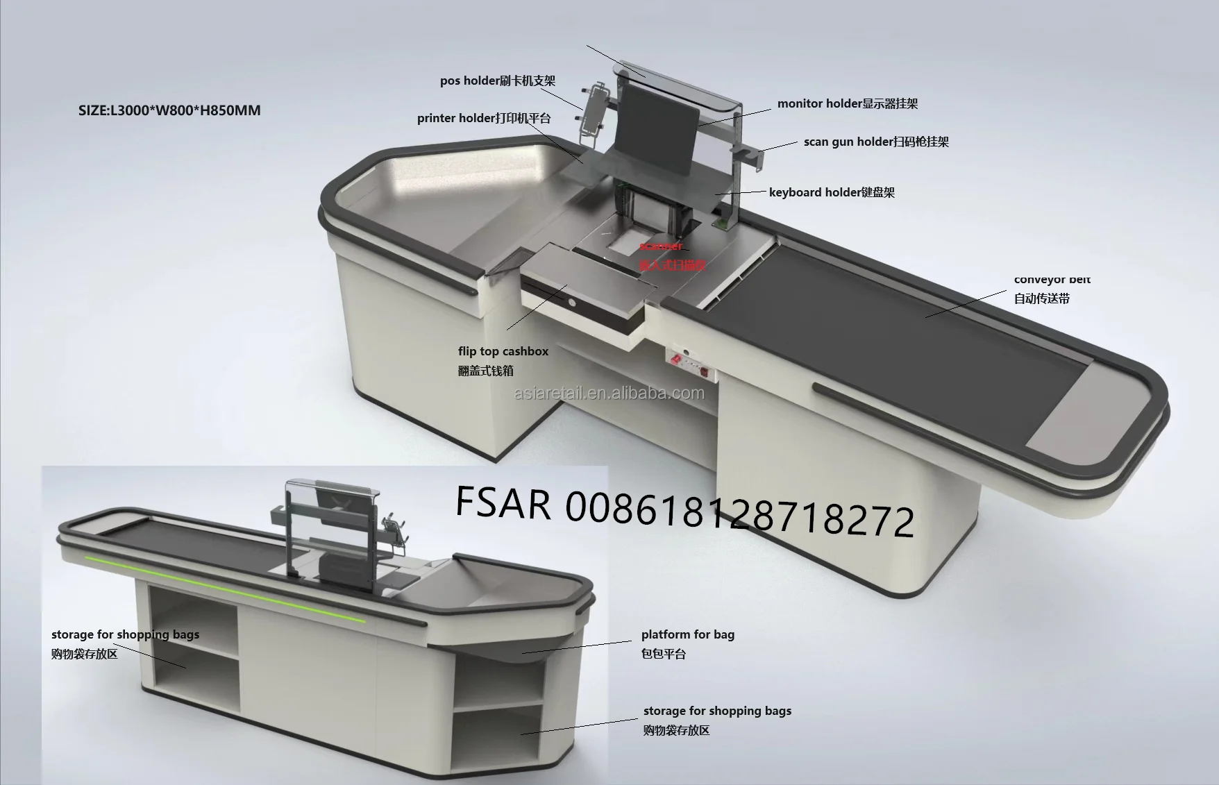 Efficient Supermarket Checkout Counter with Built-in Scanner