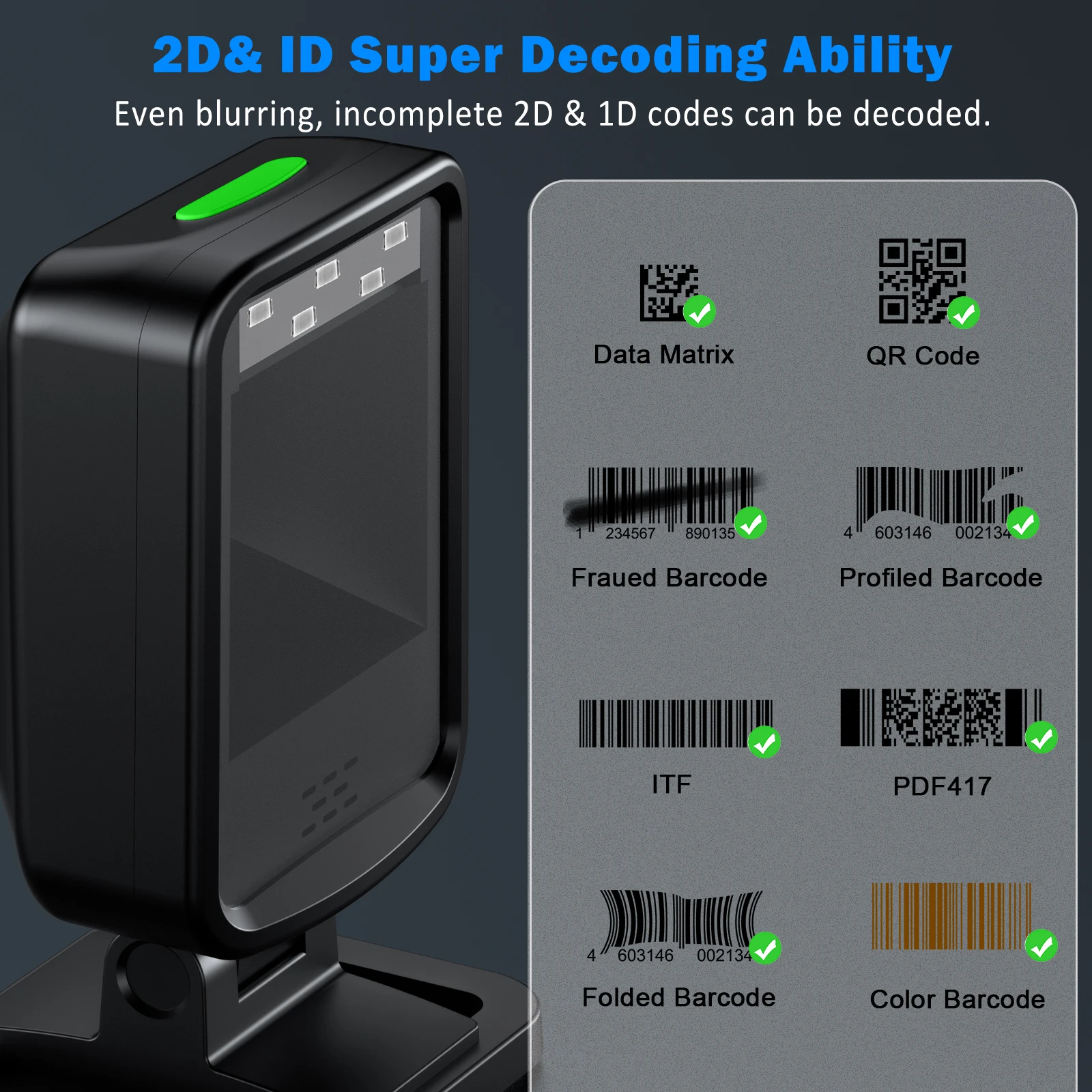 2D QR Hands-Free Omnidirectional Barcode Scanner Desktop USB Wired ...