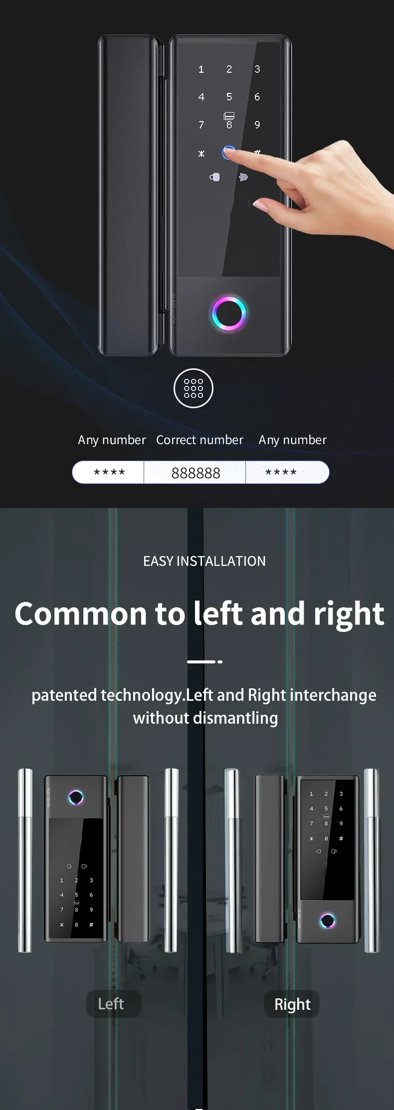 Locstar Intelligent Home Digital Electronic Glass Door Lock Wifi Tuya App Card Fingerprint ...