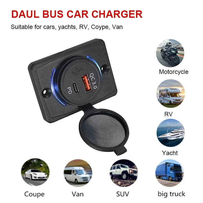 DC 12V 24V Panel Surface Mount - Train, Marine, Bus USB Charger