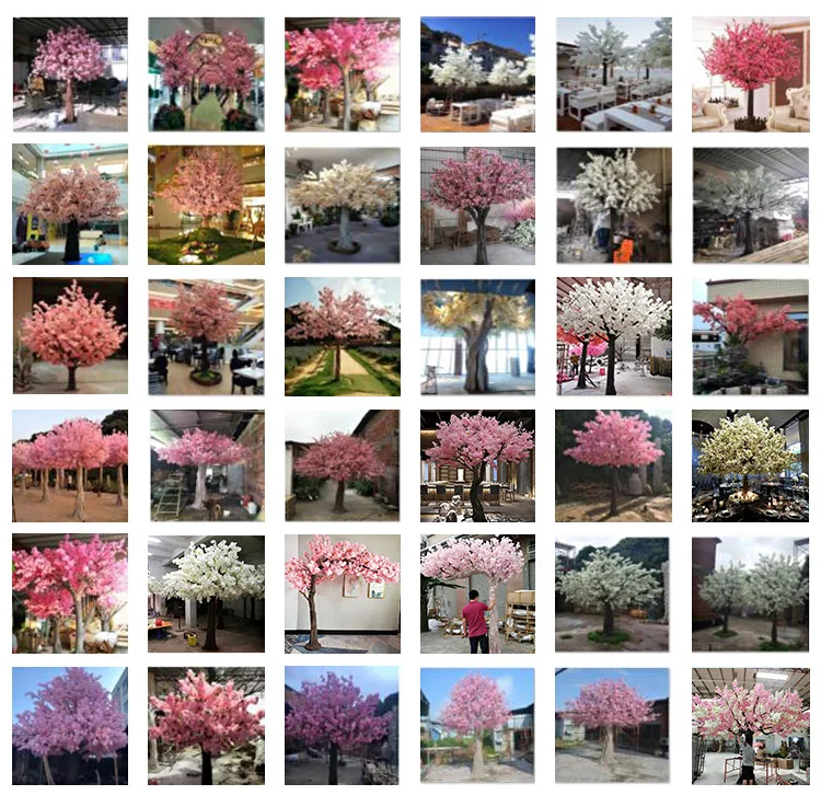 Large Plastic Artificial Cherry Blossom Plant White And Pink Flowers ...