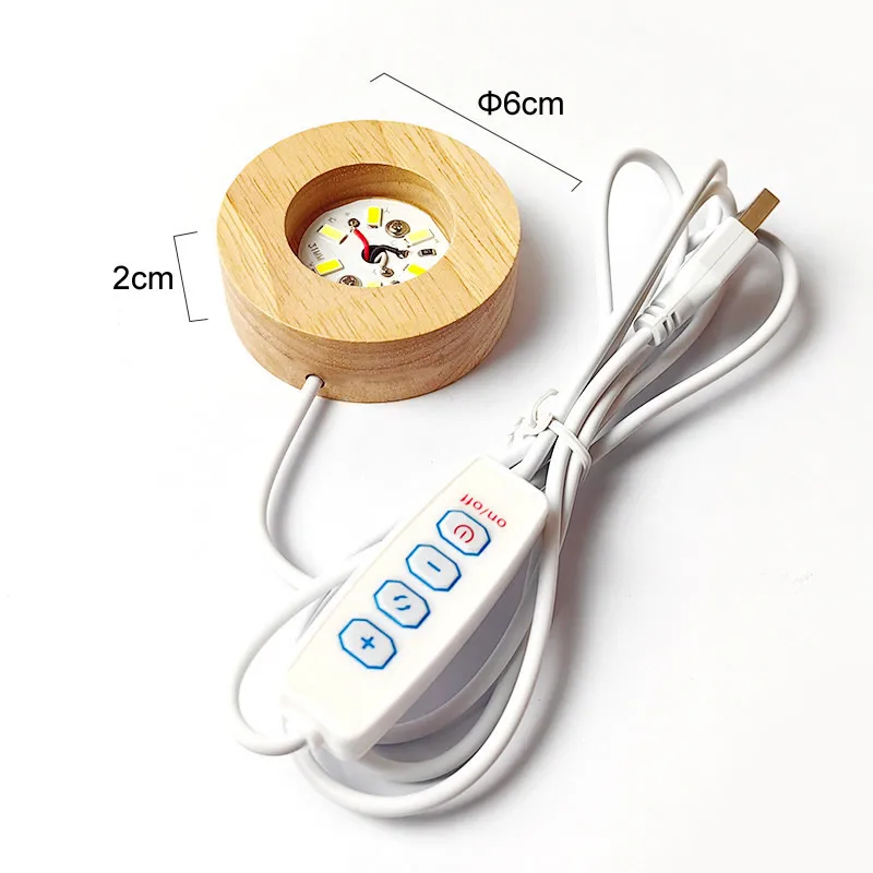 5V Round Wooden LED Lamp Base with USB Cable for Night Light